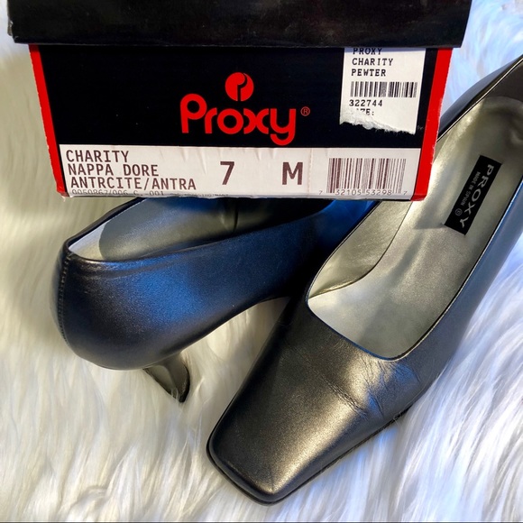 Proxy | Shoes | Proxy Charity Pewter Leather Heels Pumps Euc | Poshmark